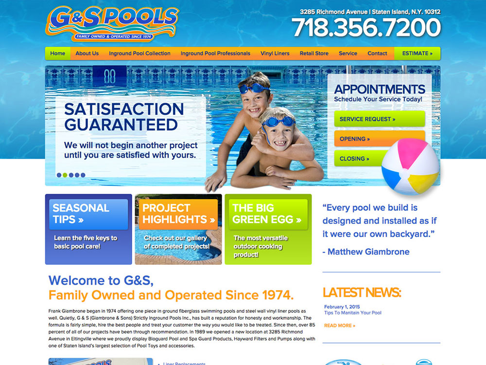 Website Design for G&S Pools | Splendor